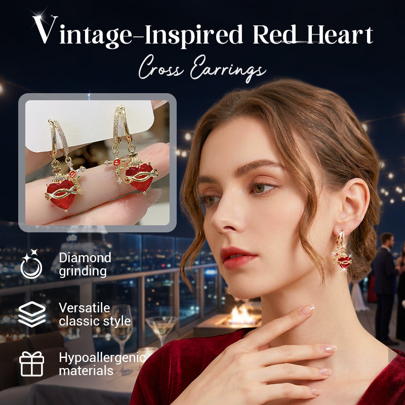 💍 ¡TIEMPO LIMITADO 50% DESCUENTO! Pendientes de Corazón Rojo y Cruz ...