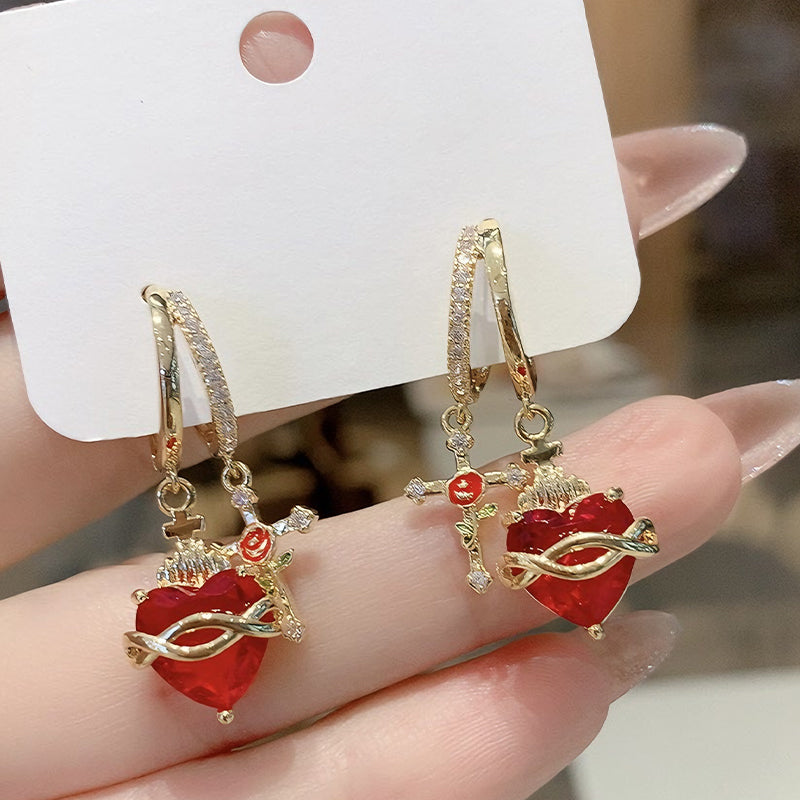 💍 ¡TIEMPO LIMITADO 50% DESCUENTO! Pendientes de Corazón Rojo y Cruz ...